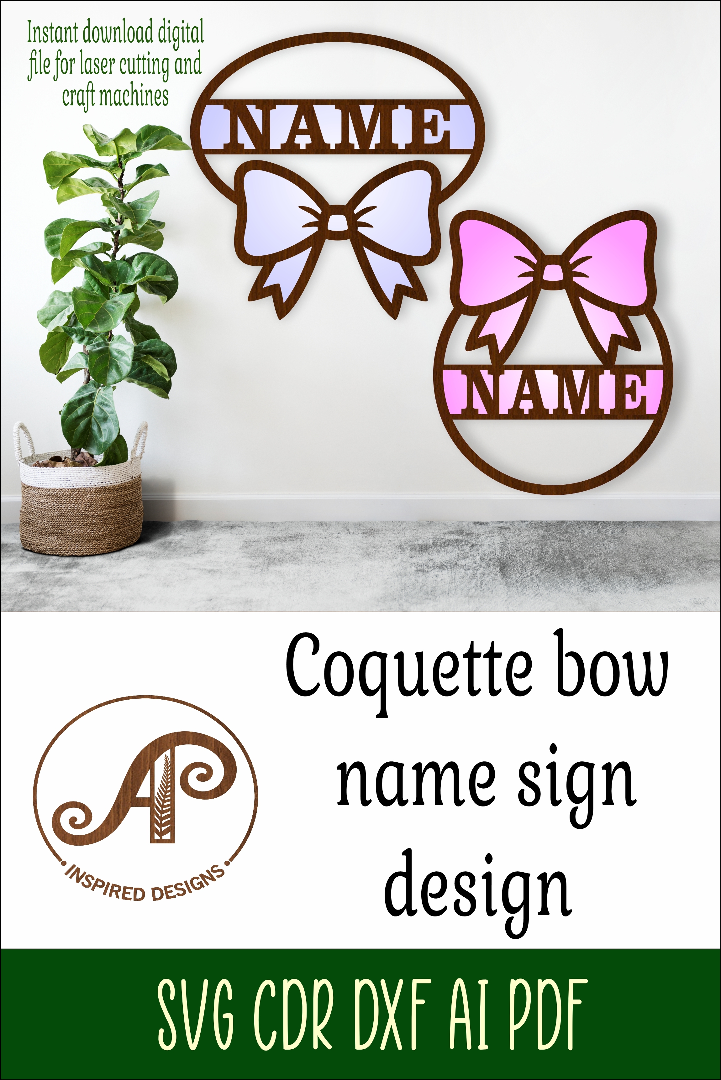 Coquette bow name wall sign