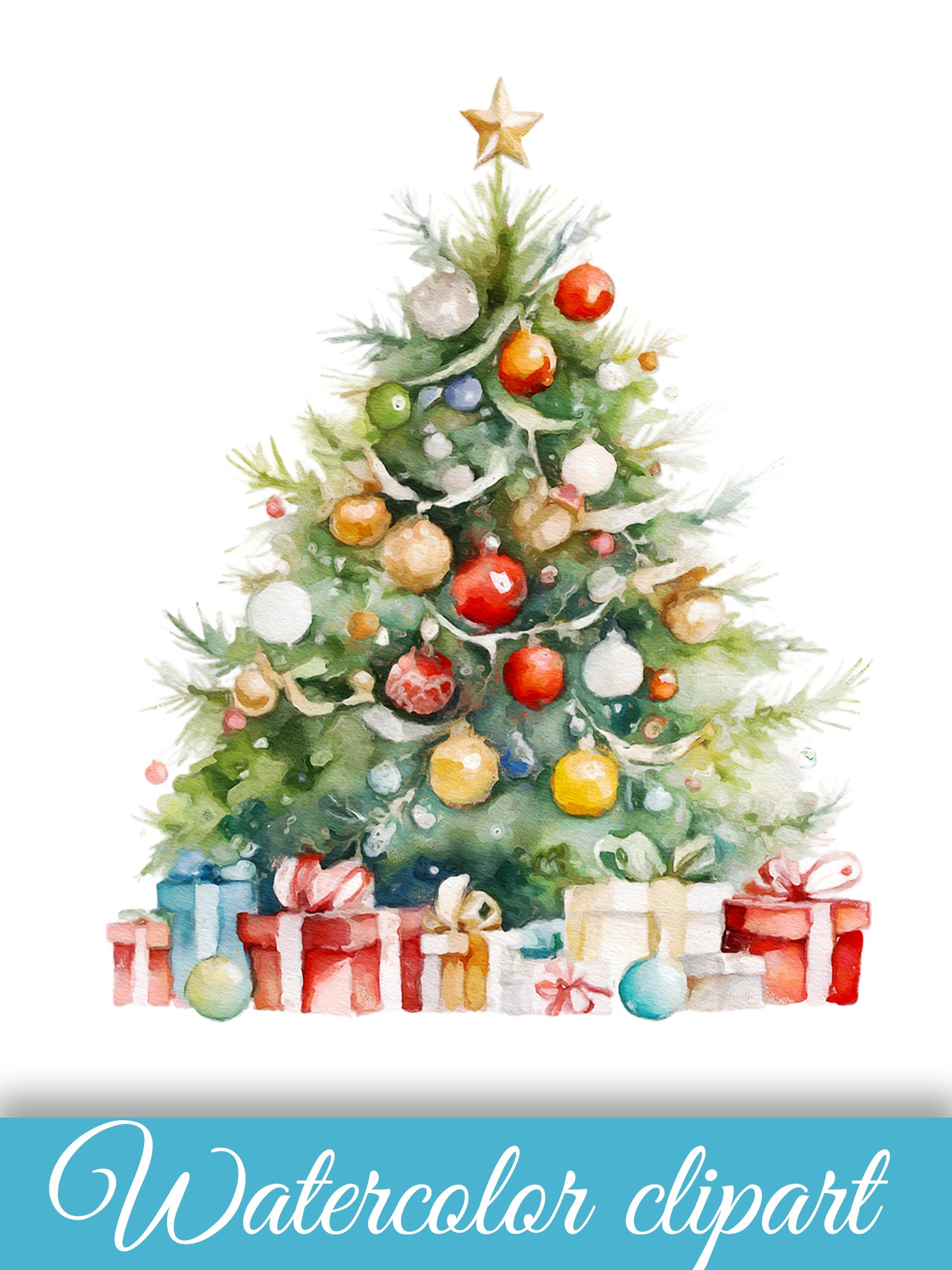 Christmas Tree Sublimation Watercolor Clipart / (3020251)