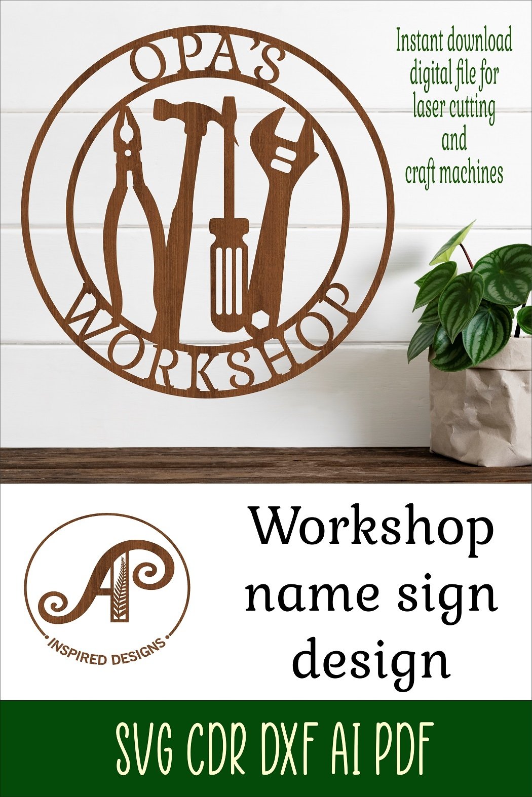 Opa's Workshop tools sign svg laser cut template