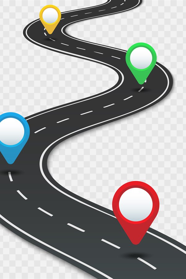 Highway roadmap with pins. Car road direction, gps route pin