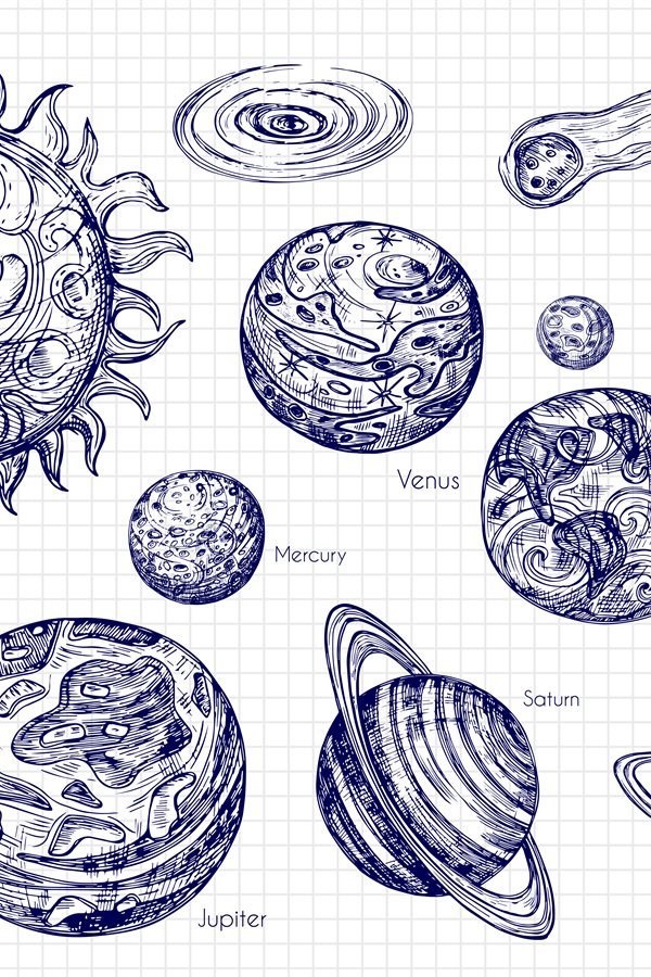 Hand drawn Solar system and space elements vector design