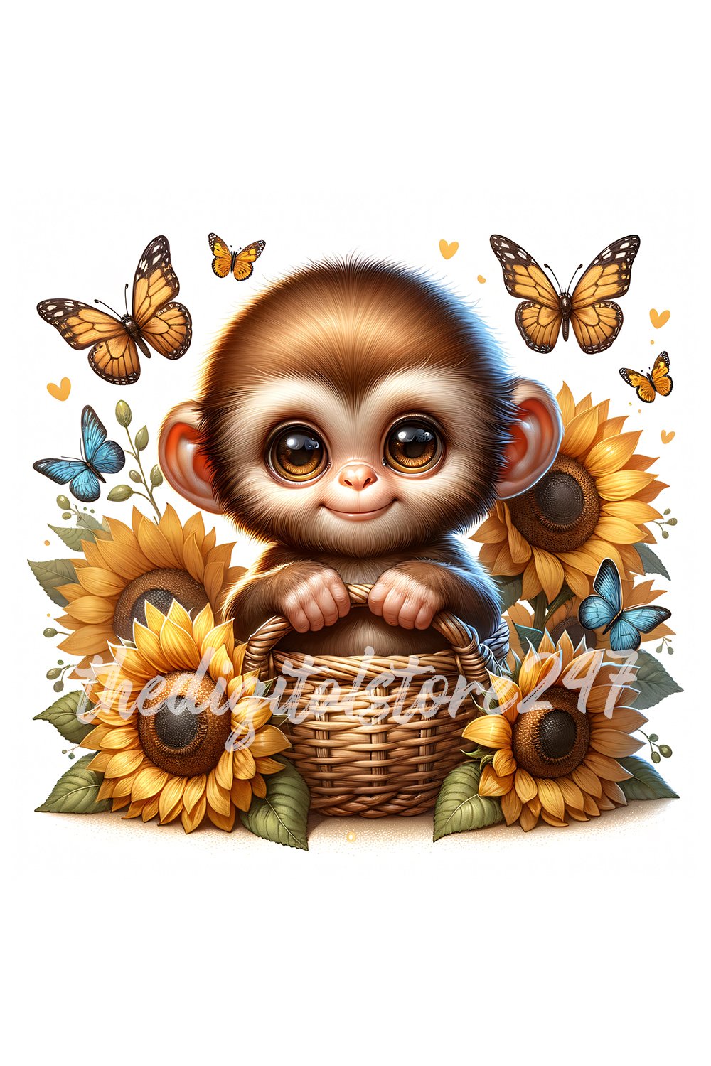 Cute Monkey with Sunflowers JPG File (3551596)