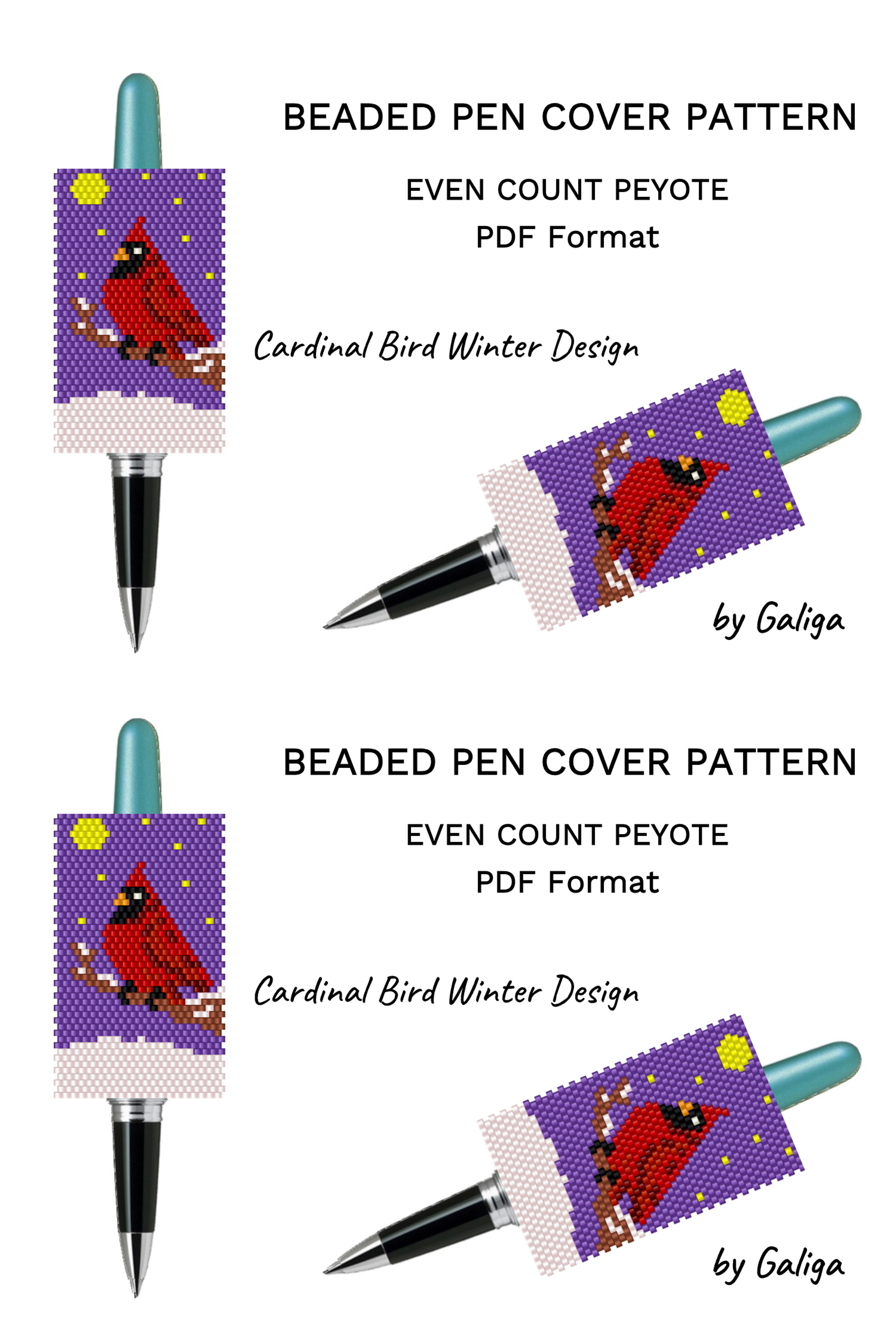 Cardinal on Snowy Branch Peyote Pen Cover Pattern