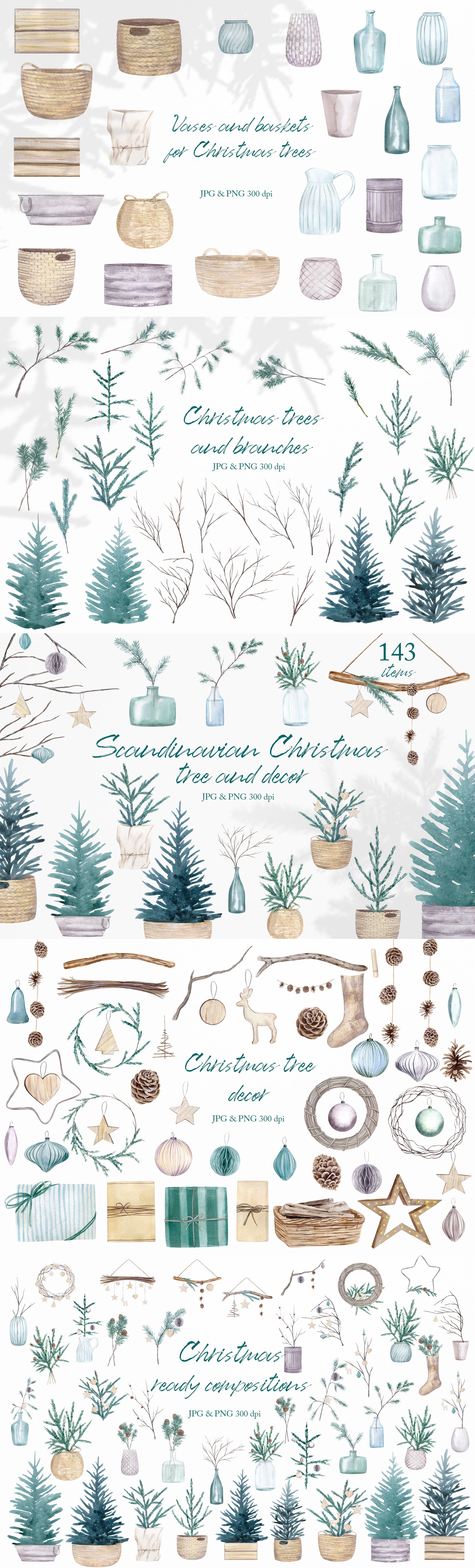 Watercolor Christmas Clipart Scandinavian (1002408)
