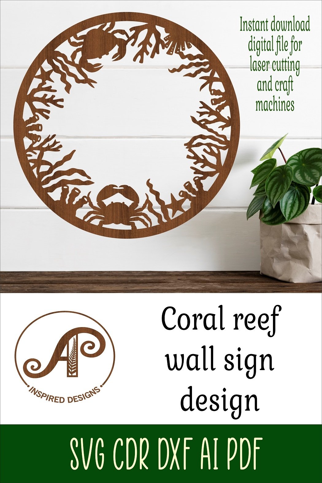 Coral wall art sign, SVG file. vector file