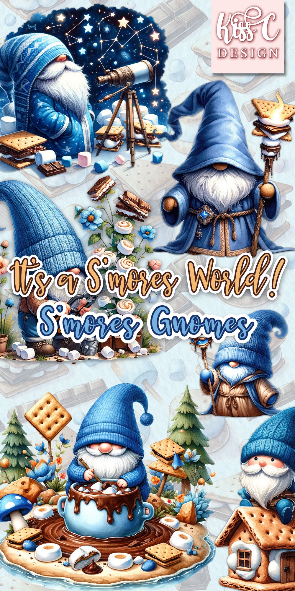 Watercolor S'mores Gnomes PNG Clipart. Cute S'mores Gnome.