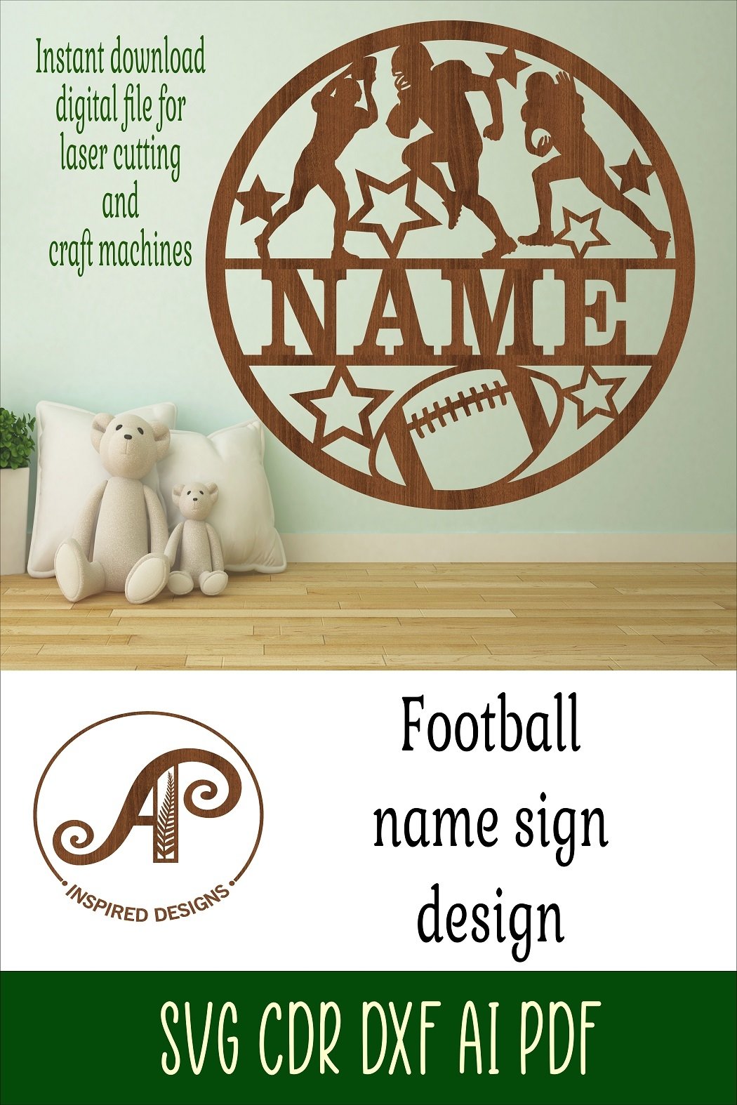 Football name sign svg laser cut template
