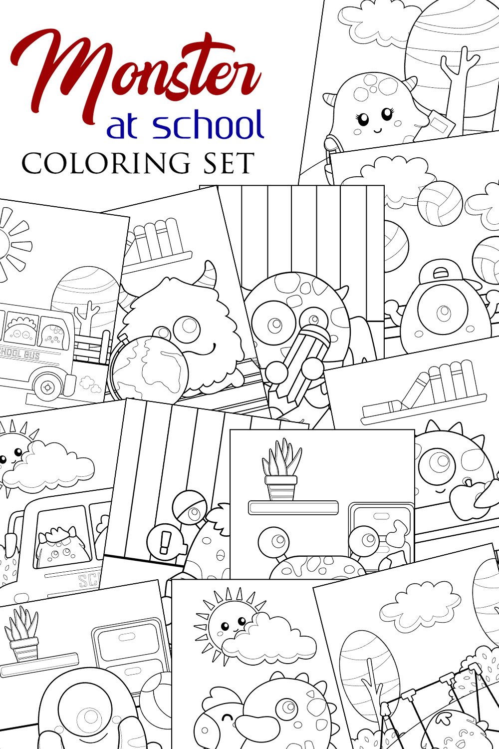 Funny Monster Playing at School Coloring for Kids Adult