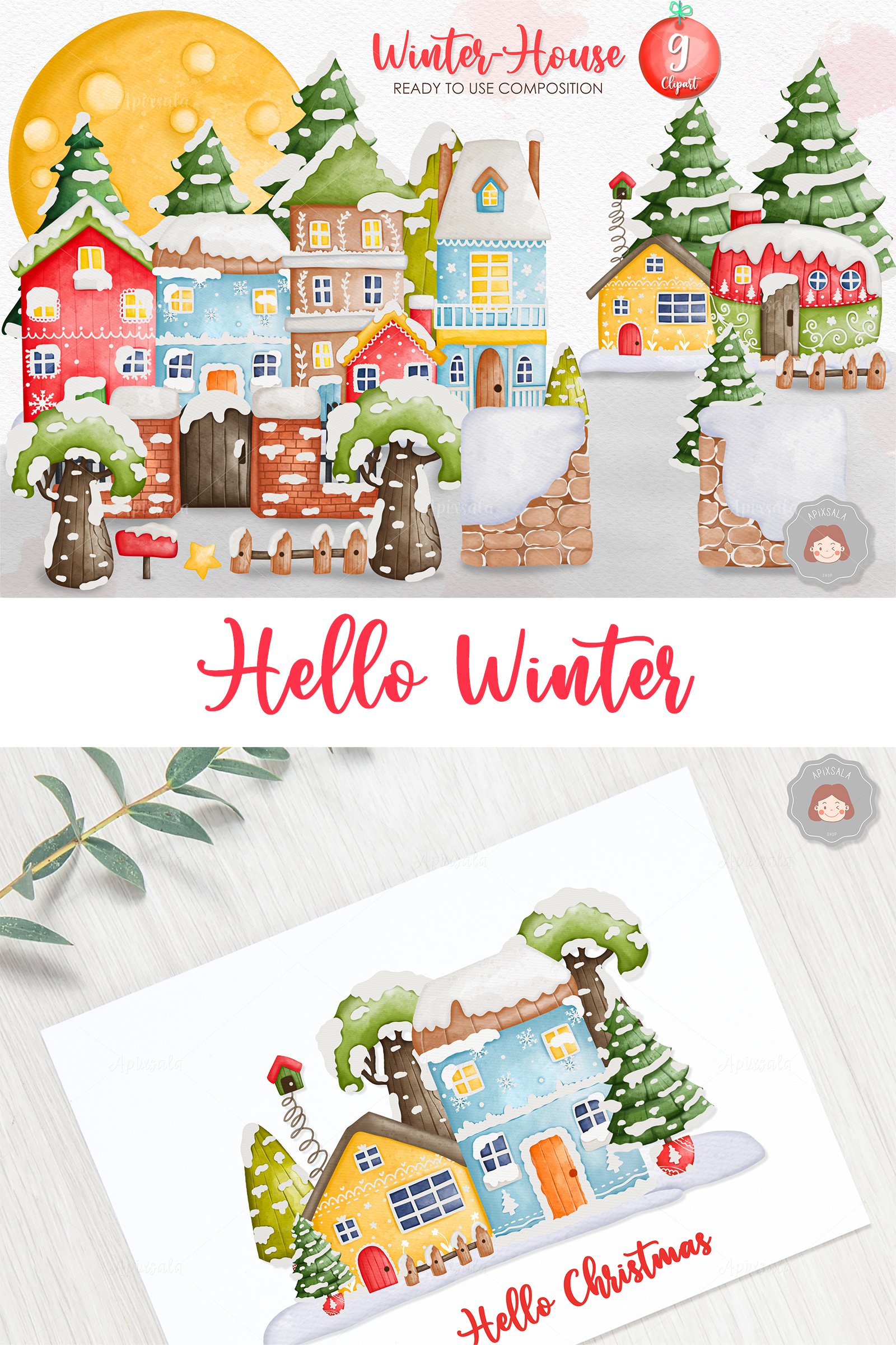 Watercolor Christmas Winter House Clipart | Winter House