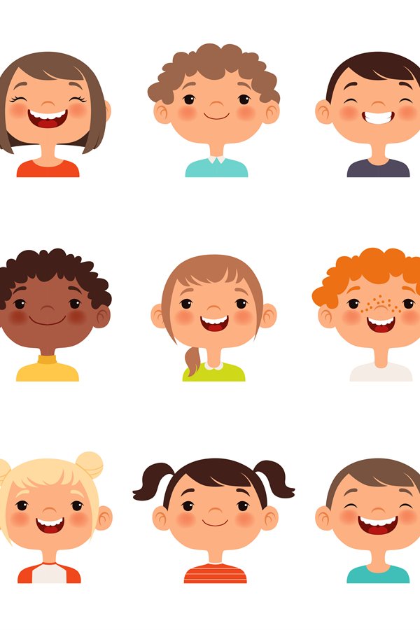Kids faces. Child expression faces little boys and girls car