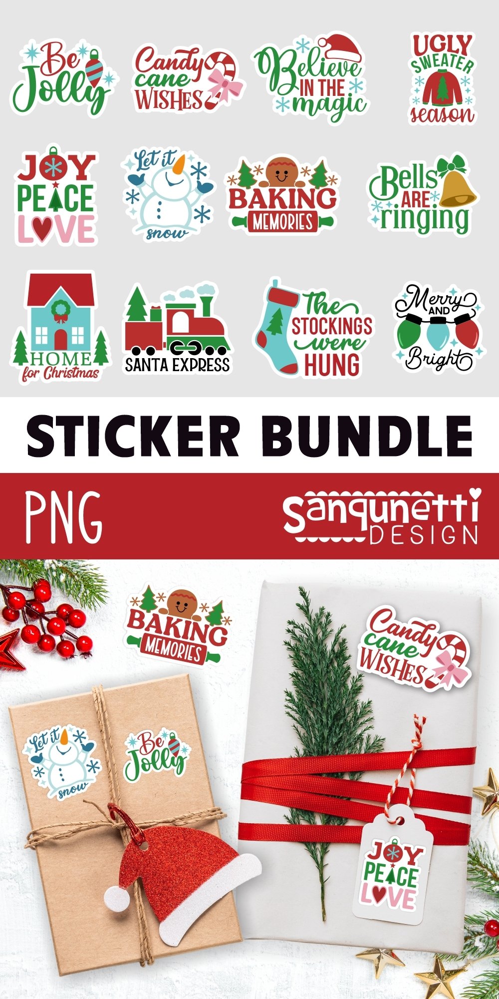 Festive Christmas Titles and Sayings PNG Sticker Bundle