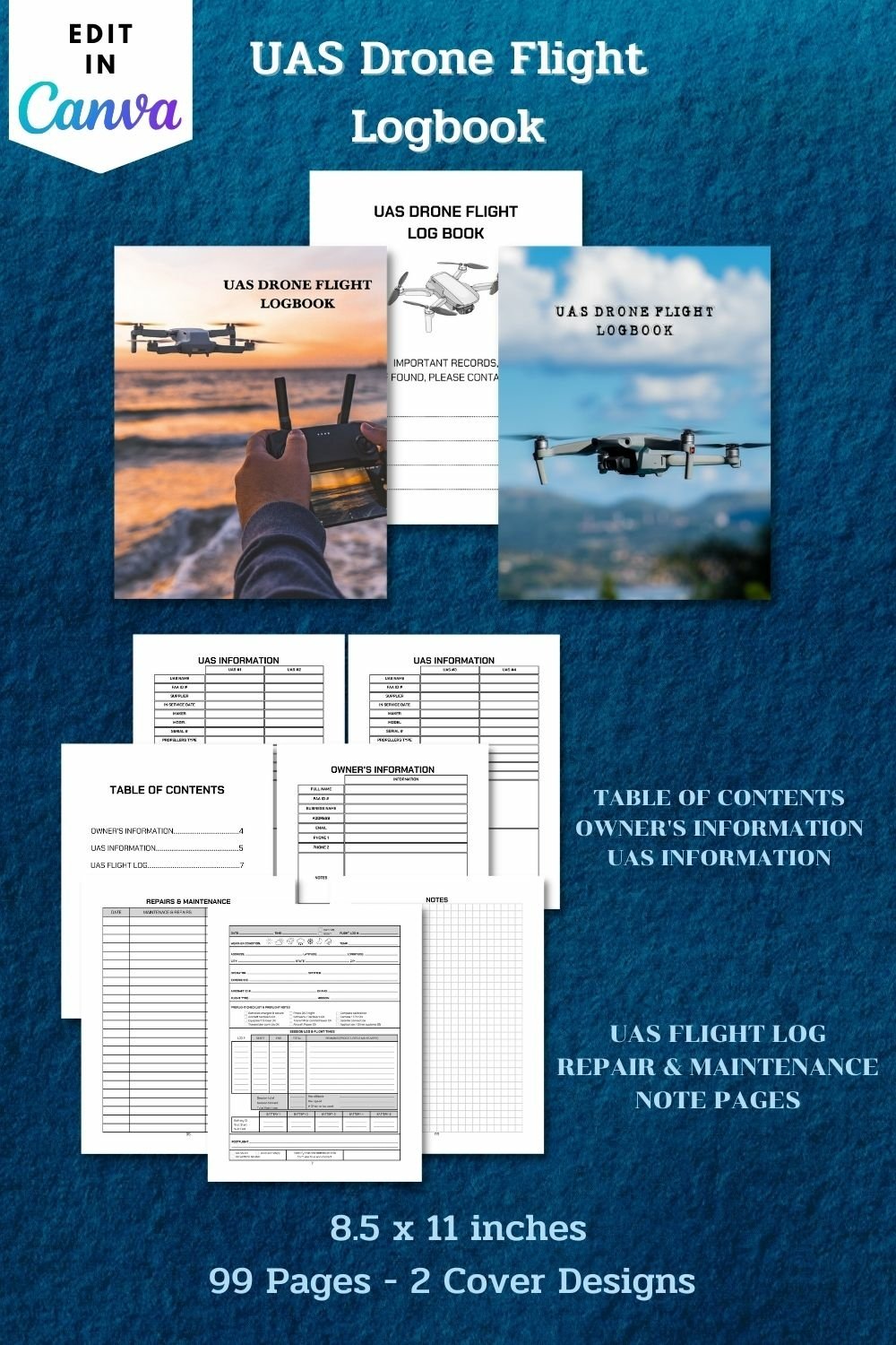 UAS Drone Flight Logbook - Canva Template