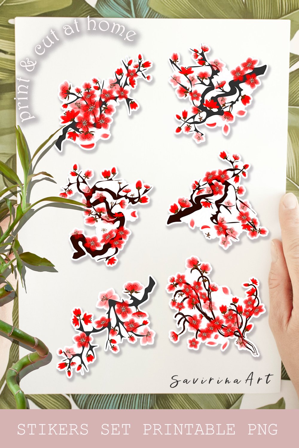 Stickers set Printable. Sticker PNG Asia flowers (2846981)
