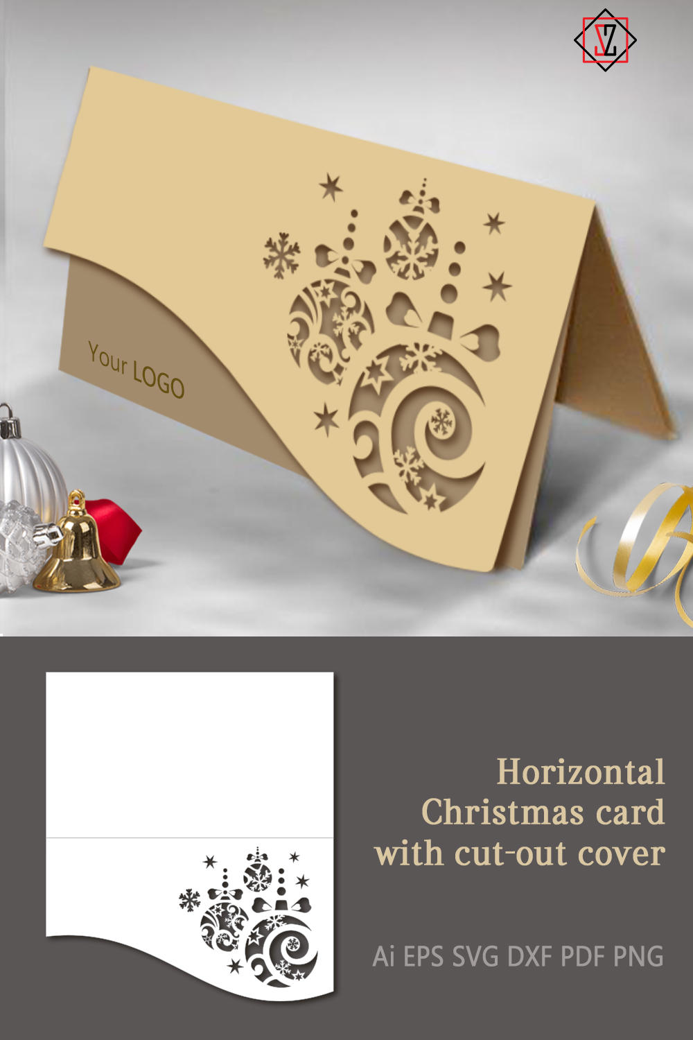 Horizontal Christmas card with cut-out cover