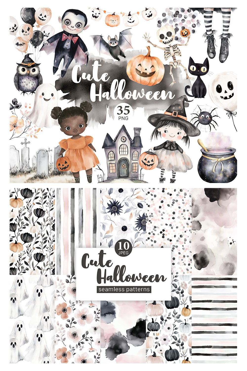 Cute Halloween Clipart Set | Spooky Kids PNG Bundle