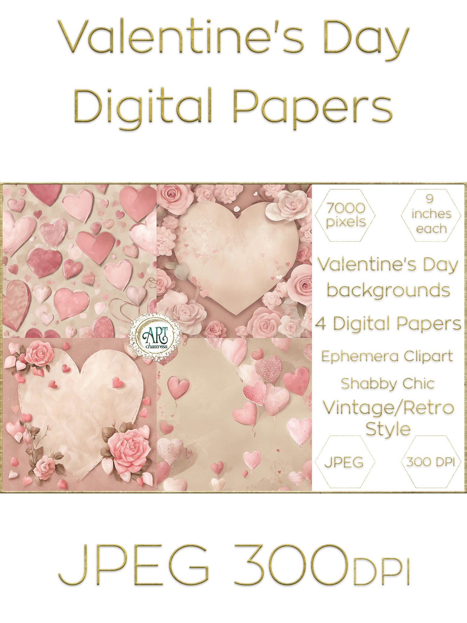 Watercolor Vintage Valentine Digital Paper Shabby (3008447)