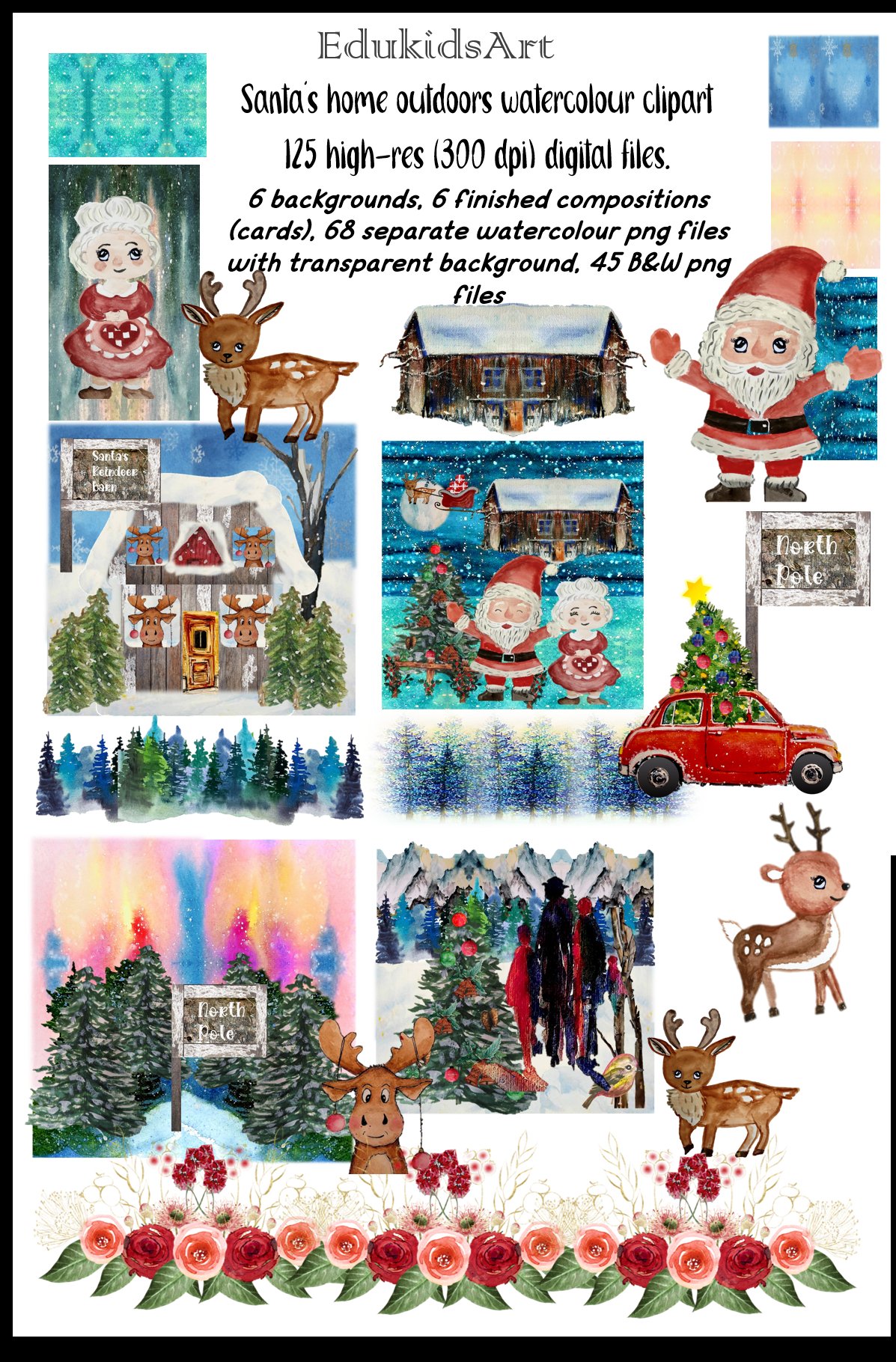 Santa's Home Christmas Clipart Watercolor Santa Claus
