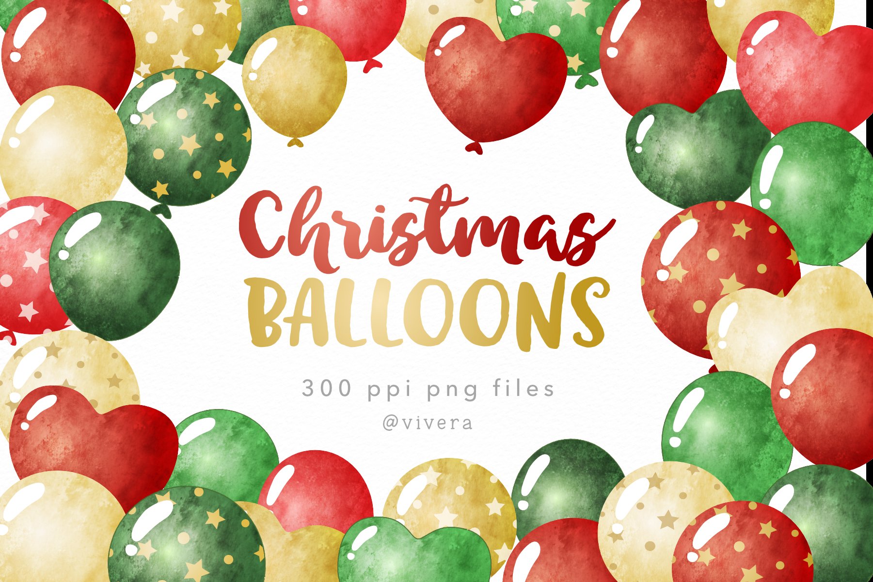Christmas Watercolor Balloons Clipart PNG (1487156)