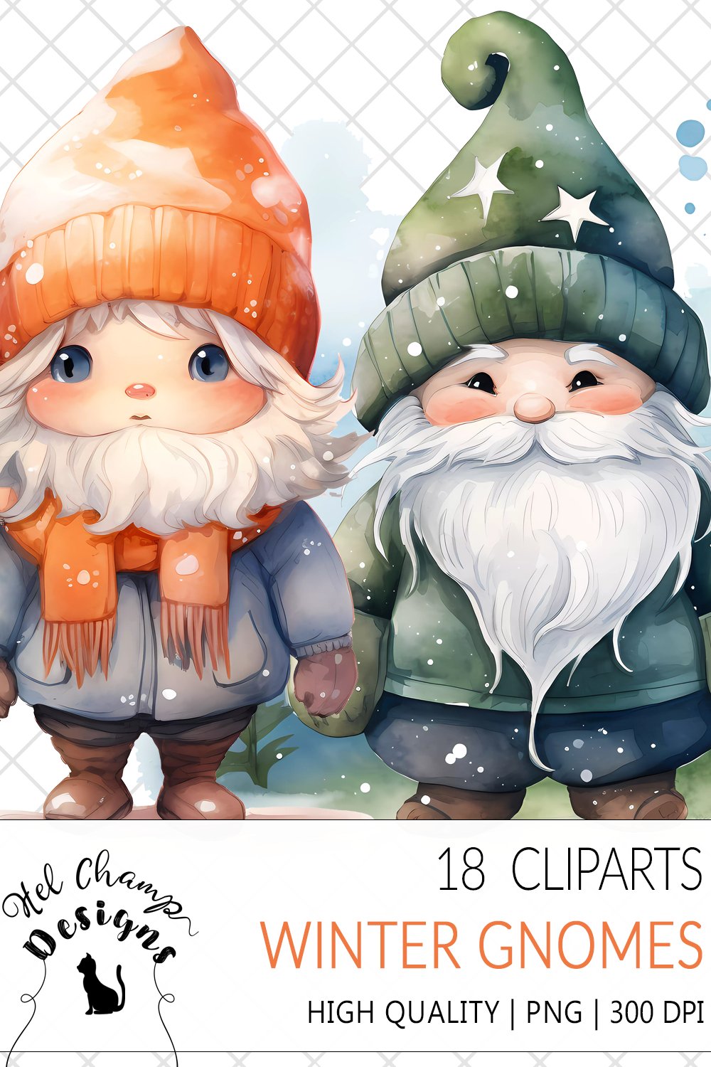 Bundle watercolor winter gnomes scarfs transparent clipart