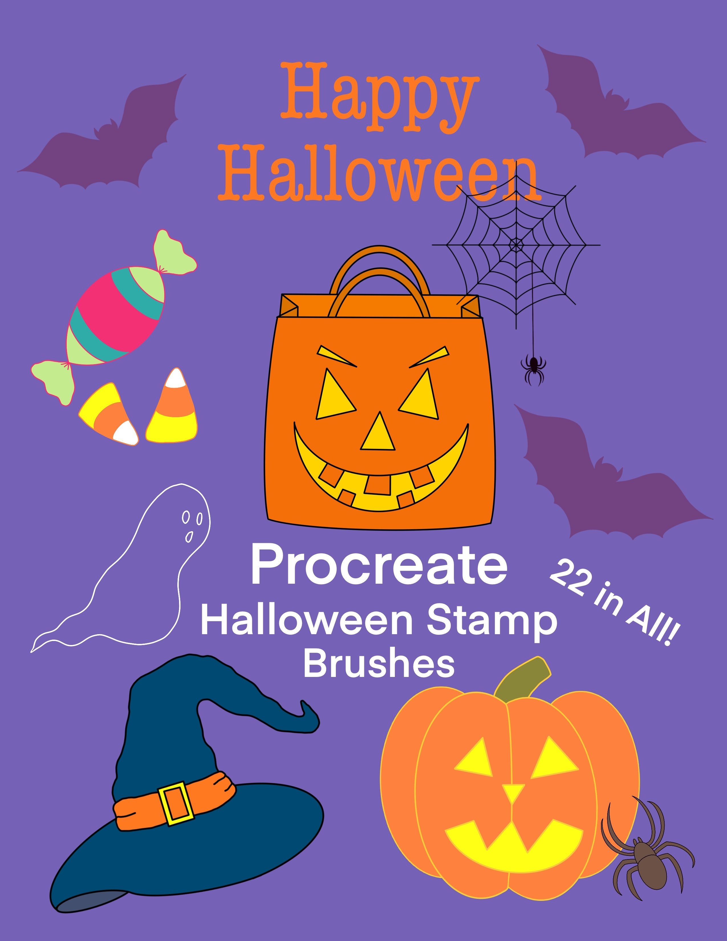 Procreate Halloween stamp brushes|Set of 22 brush stamps