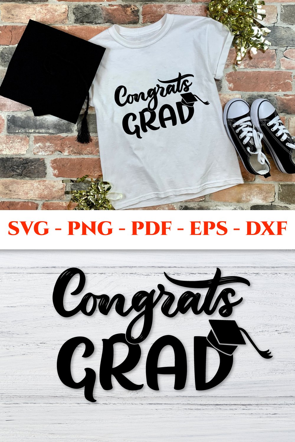 Congrats GRAD with graduation cap. Cutting files. SVG
