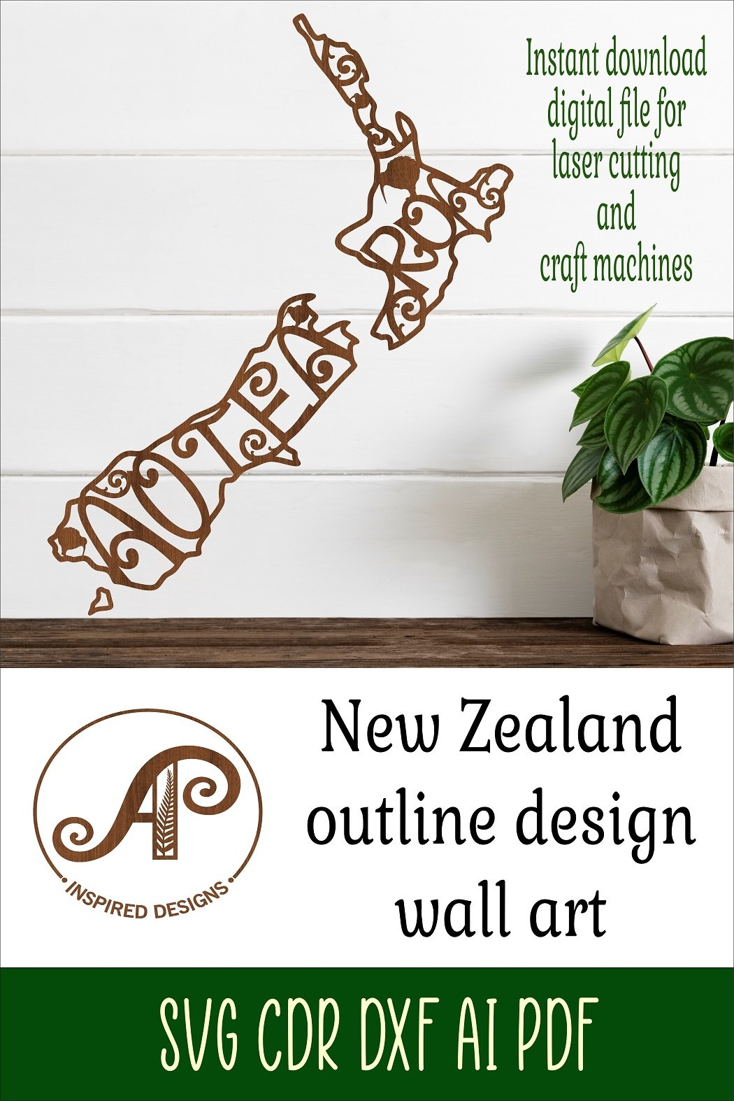 New Zealand Aotearoa with designs outline SVG laser cut file