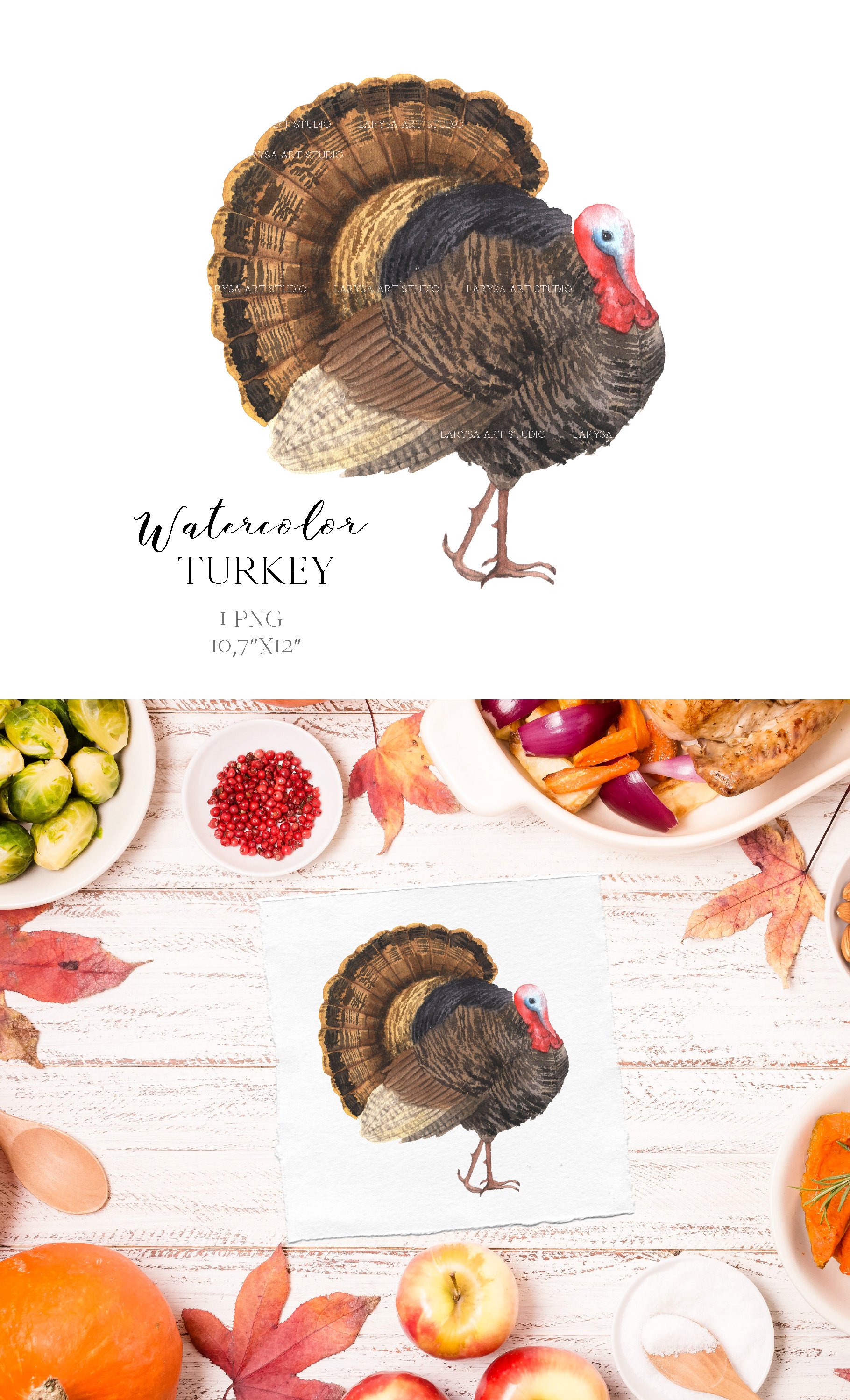 Watercolor Turkey Thanksgiving Clipart