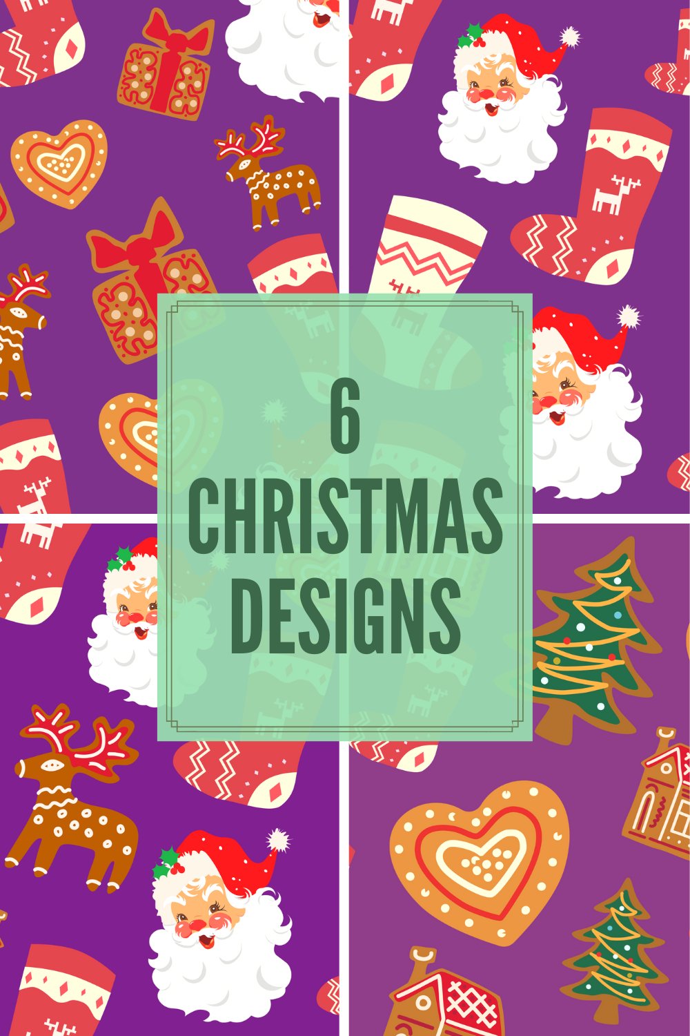 Purple christmas digital paper set seamless pattern wall art