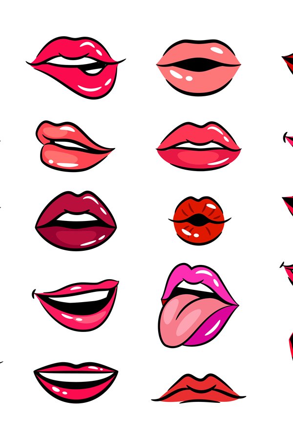 Comic female lips set