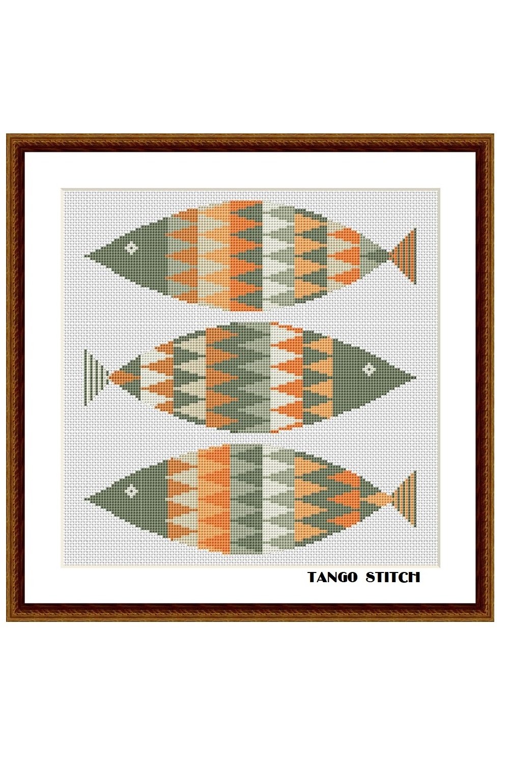 Scandinavian ornament fish easy cross stitch pattern