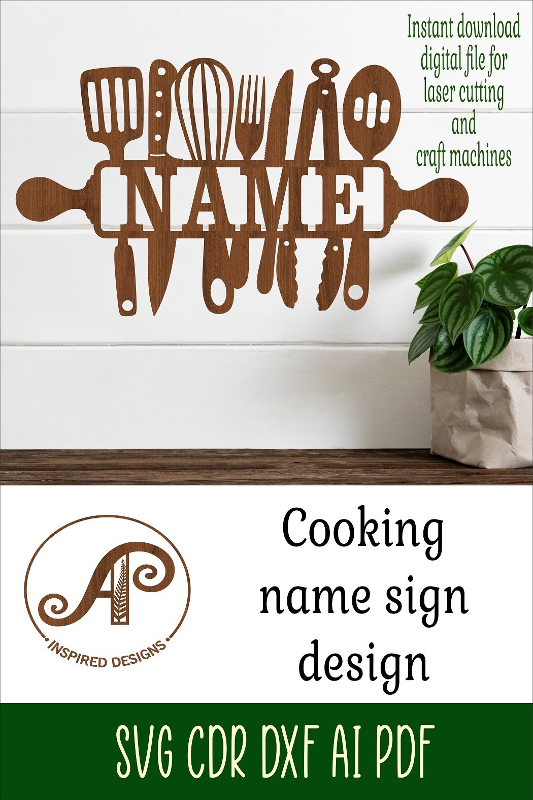 Kitchen theme Name sign svg laser cut template