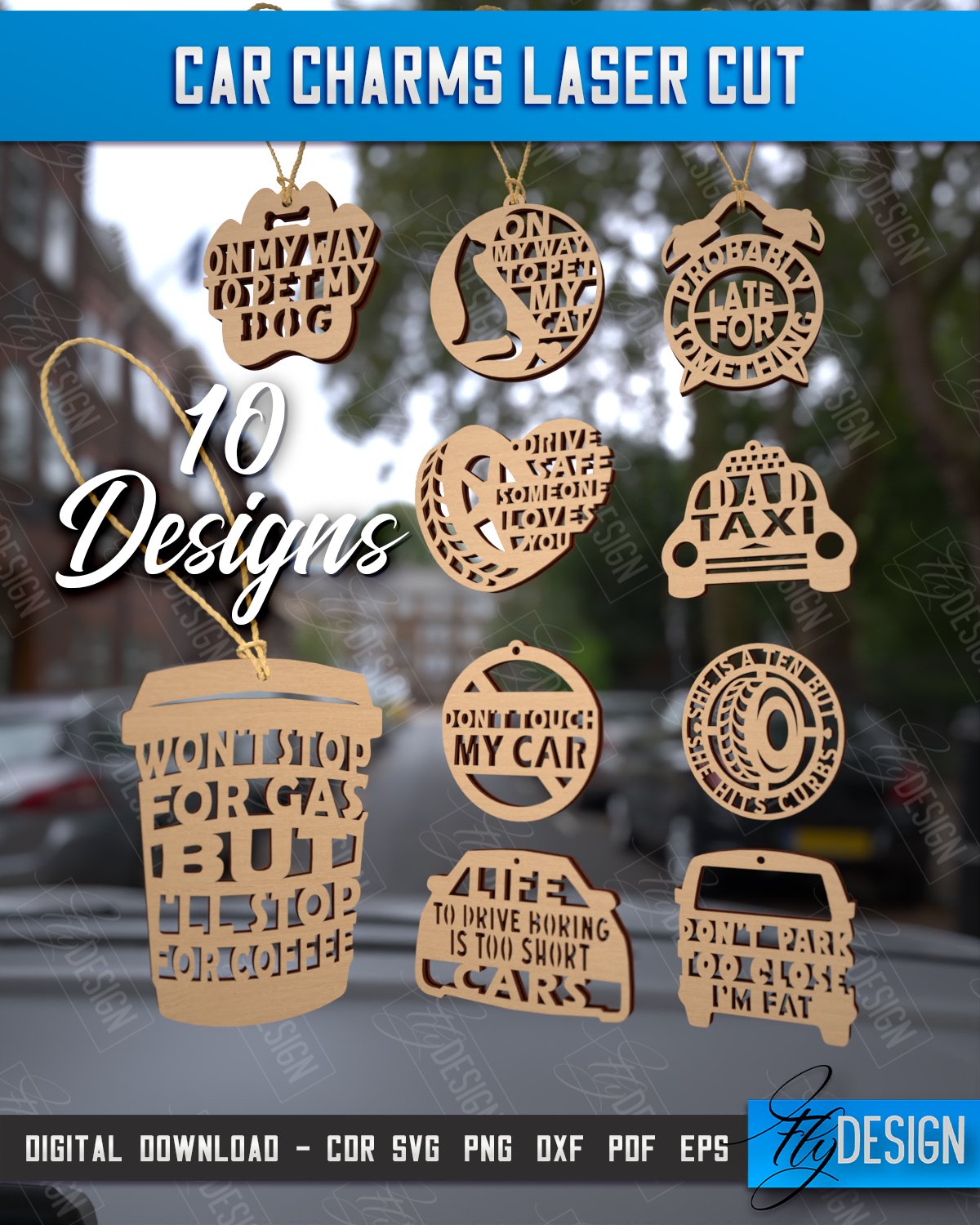 Car Charms Laser Cut Bundle, Car Ornament, Wooden Car Hanger