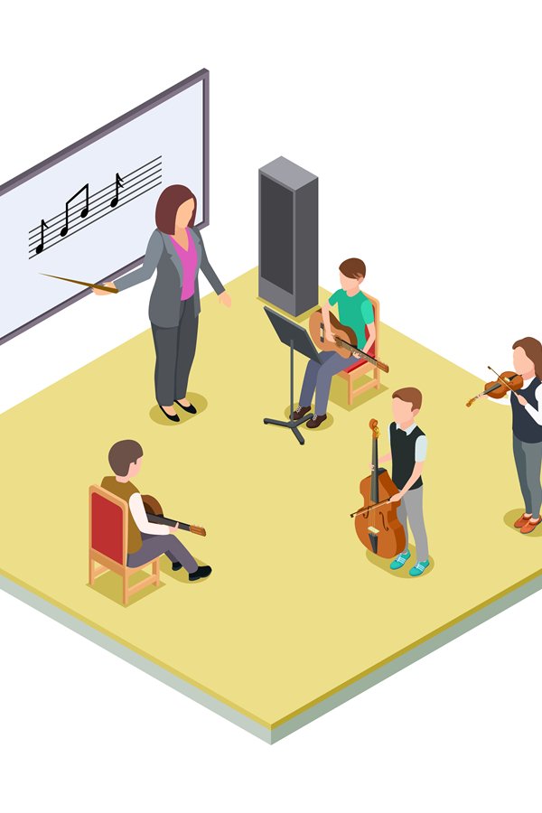 Music class. School orchestra lesson vector concept. Isometr