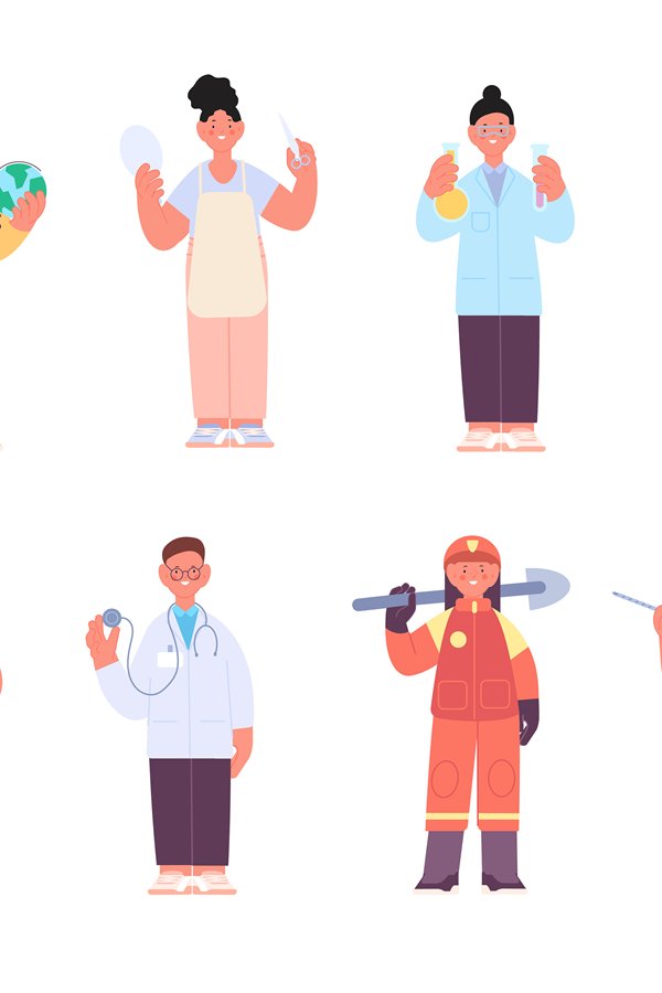 Kids in professional uniform. Cartoon cute kids professions,