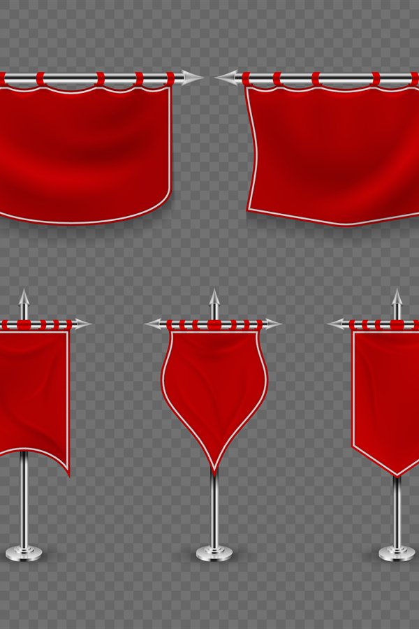Medieval royalty, king fabric red flag banner vector set