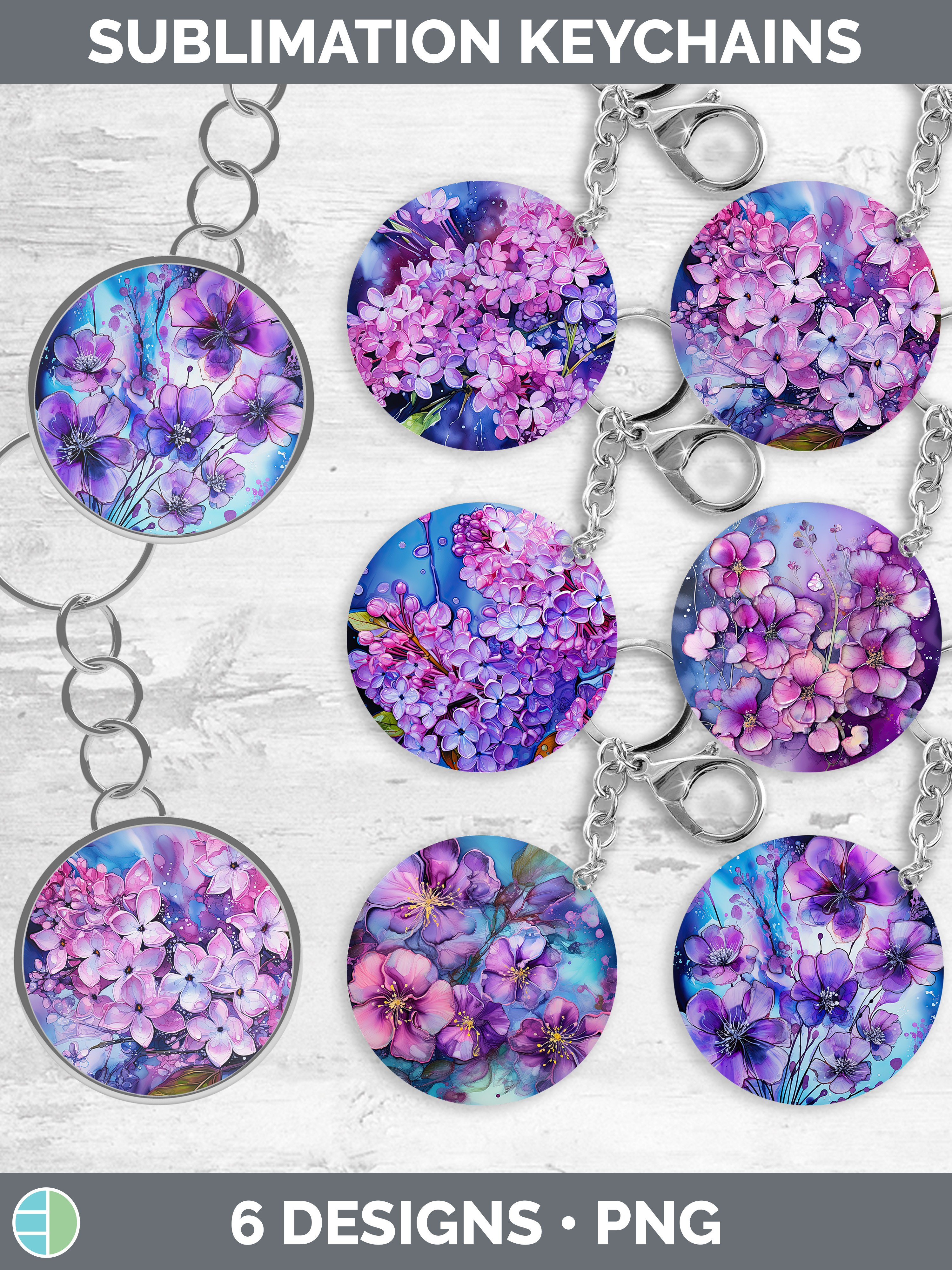 Neon Lilac Flowers Keychain | Bundle Keyring Designs
