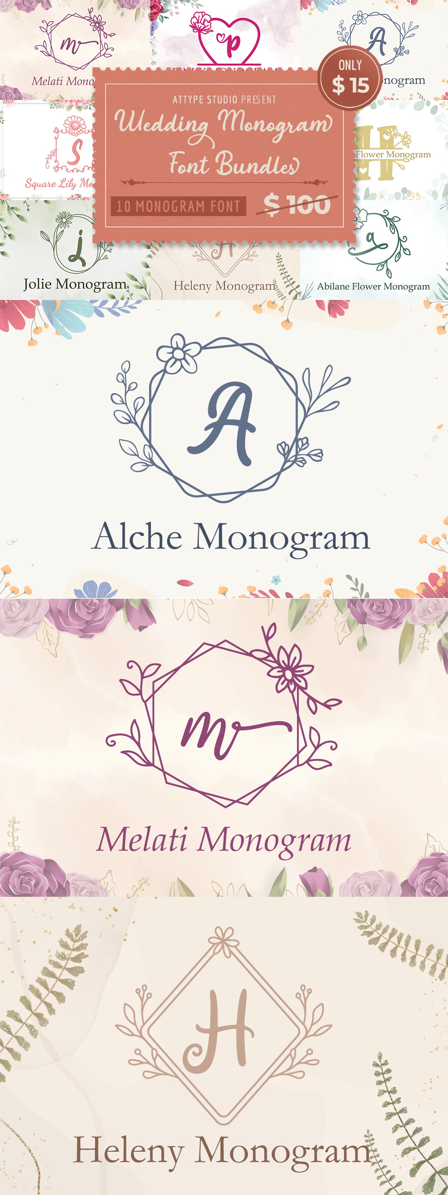 The Wedding Monogram Font Bundle (1373483)