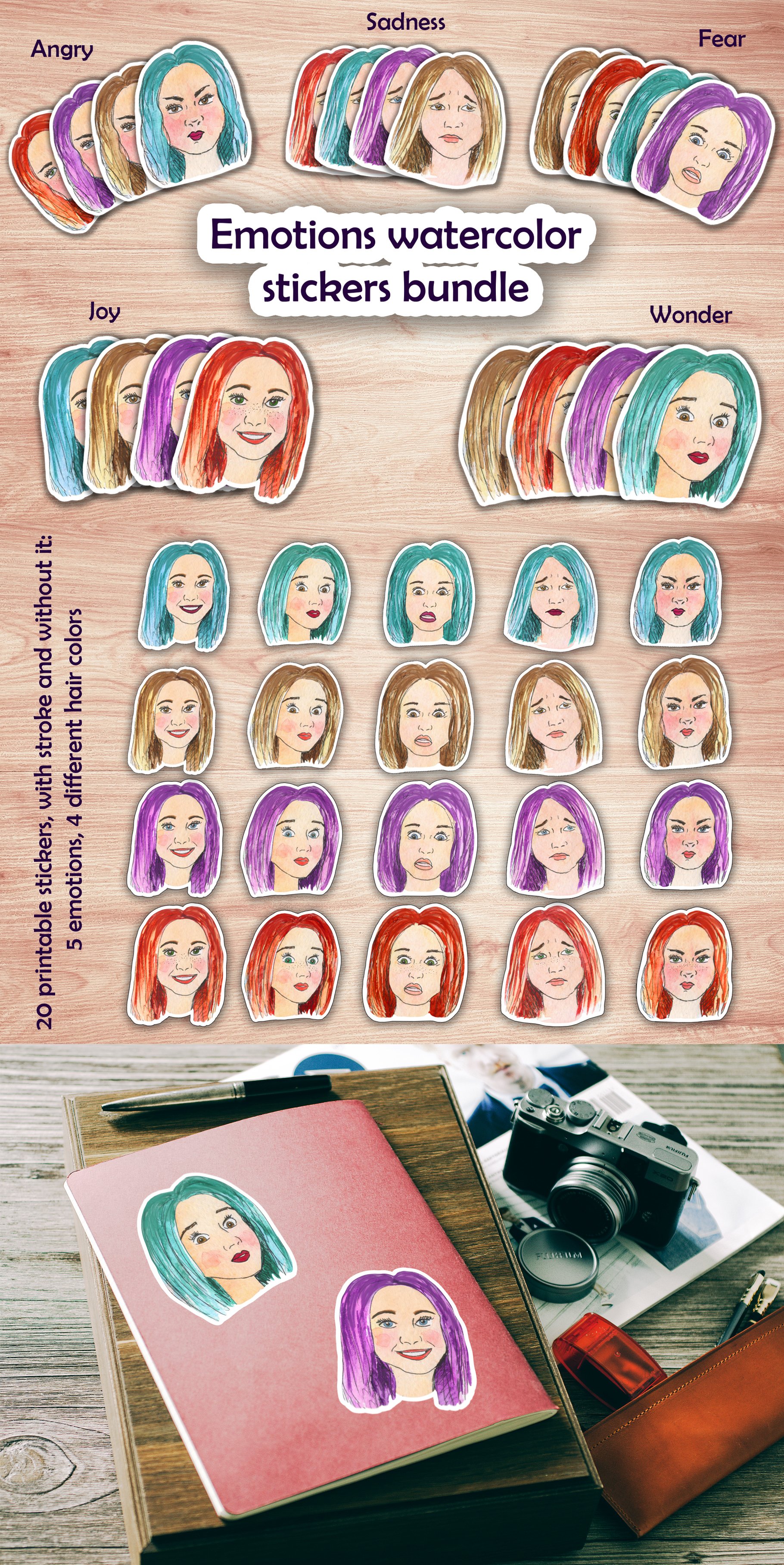 Emotions Watercolor Stickers Bundle