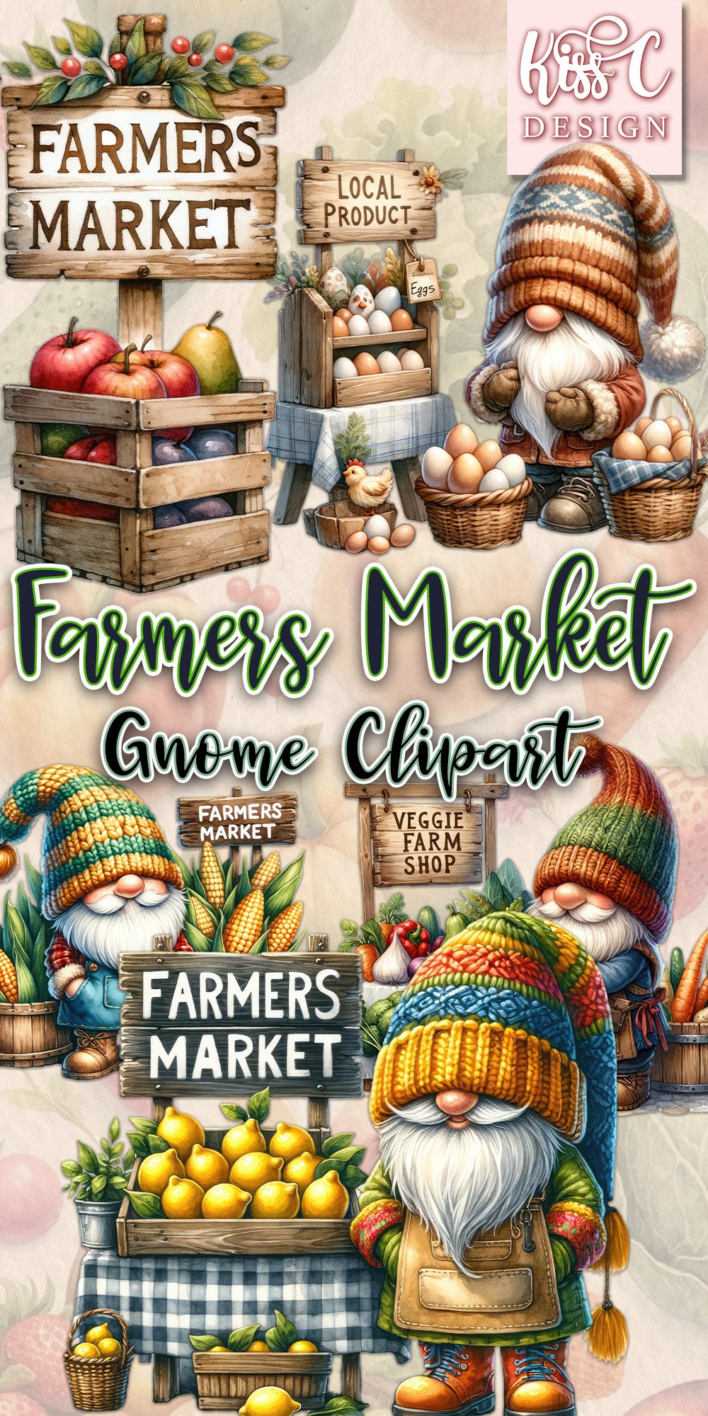 Farmers Market Gnome Garden Farm Vegetables Clipart.