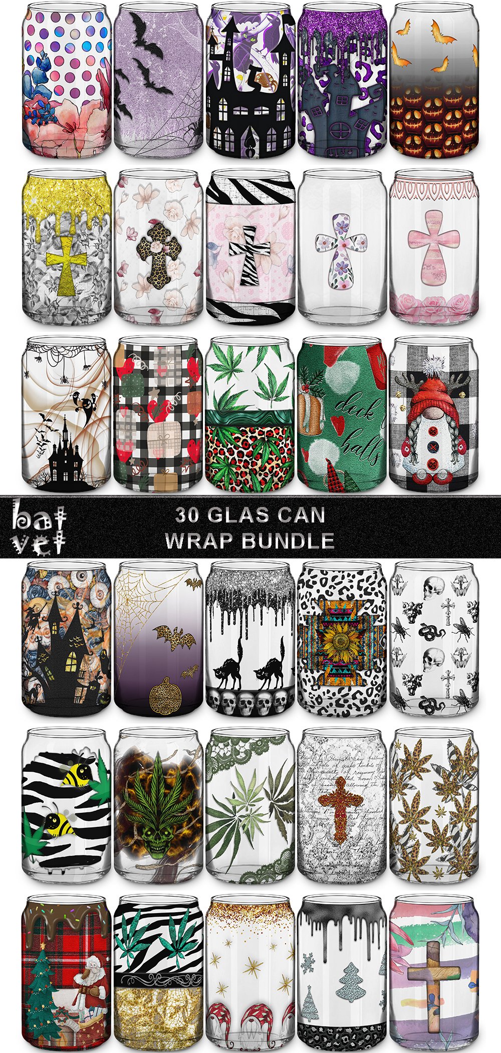Glass Can Wrap Bundle | Big Bundle PNG | Can Glass Wrap