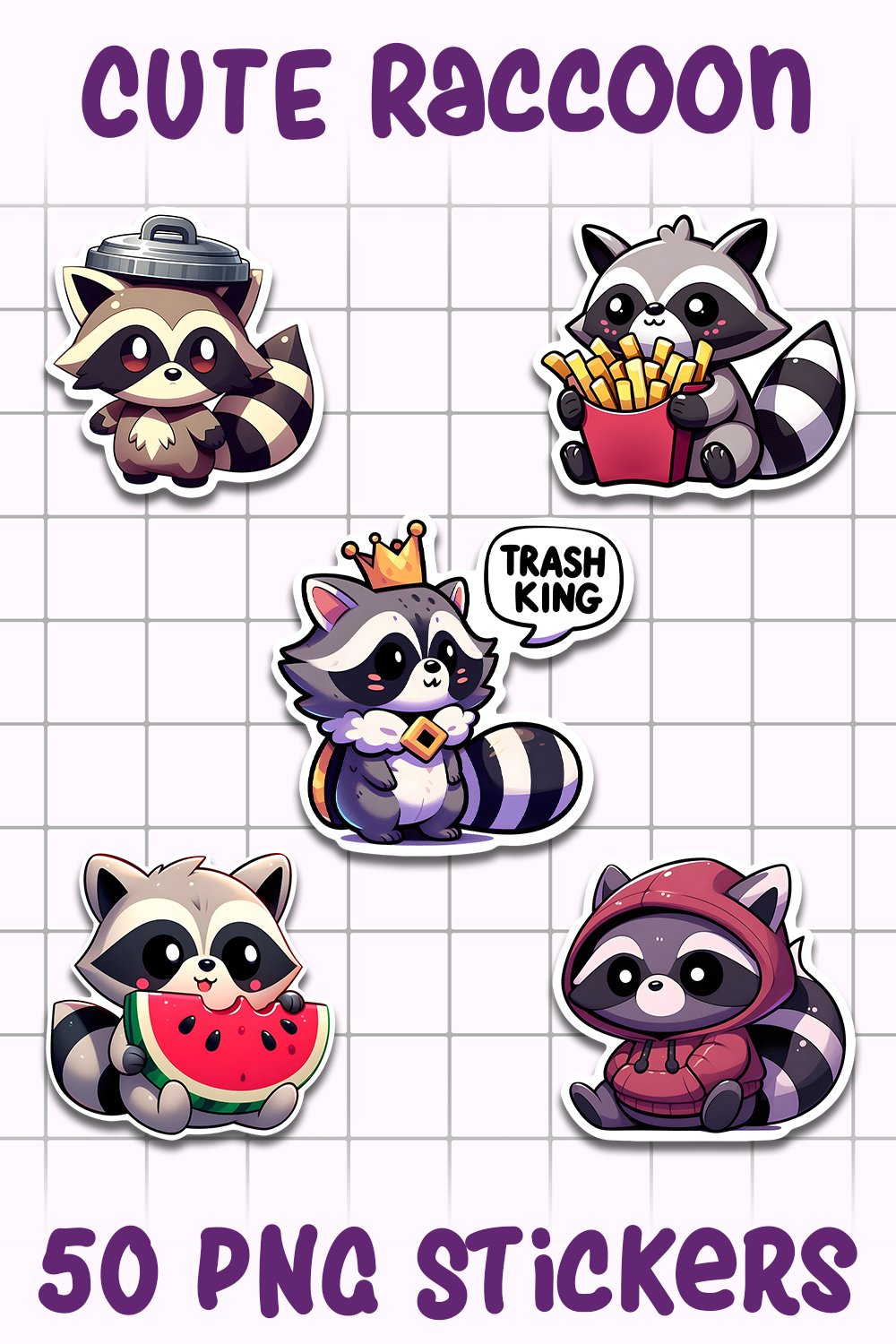 Raccoon Printable Sticker Bundle | 50 Raccoon PNG Stickers