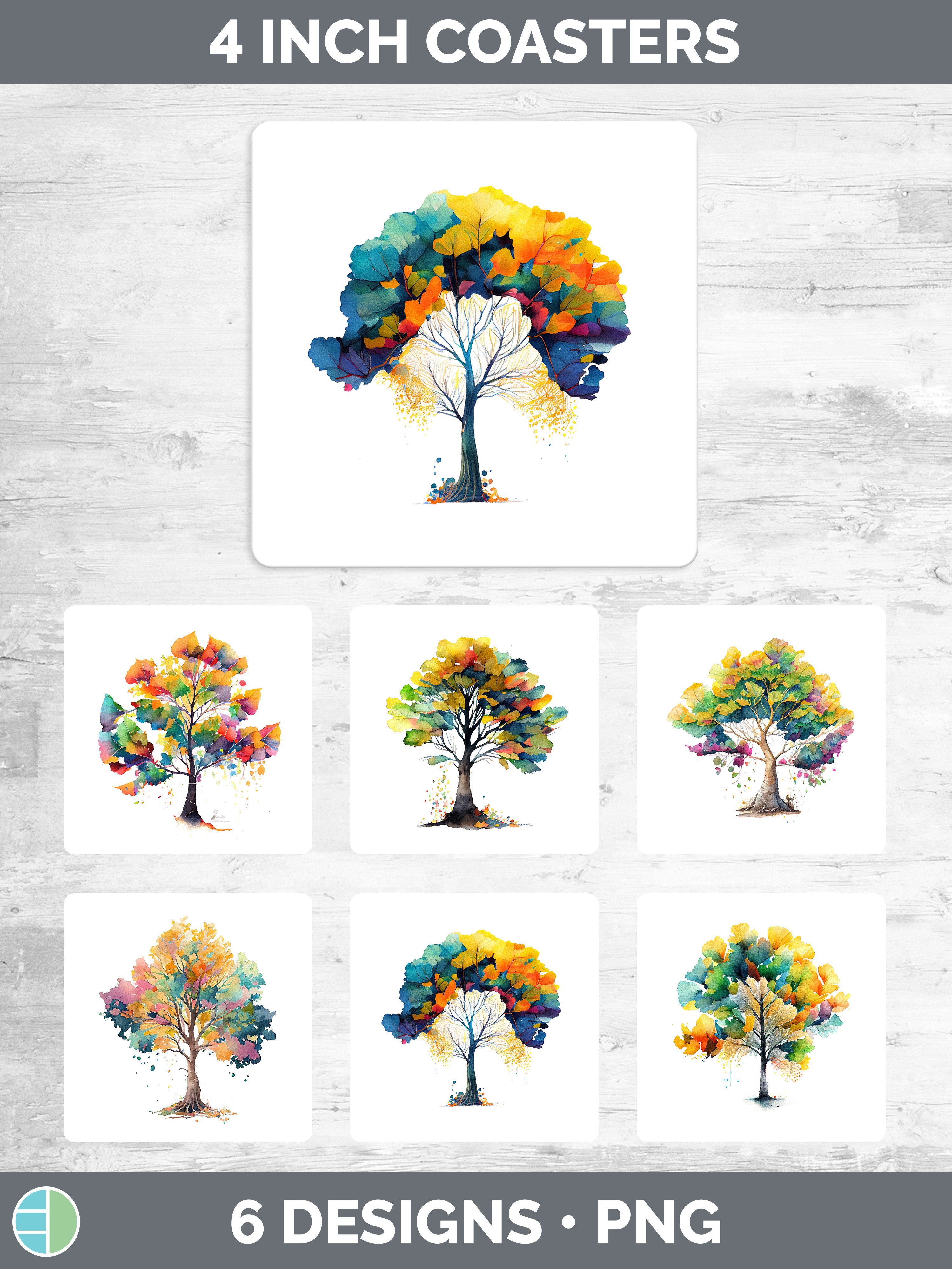 Rainbow Gingko Trees Square Coaster | Sublimation Coaster De