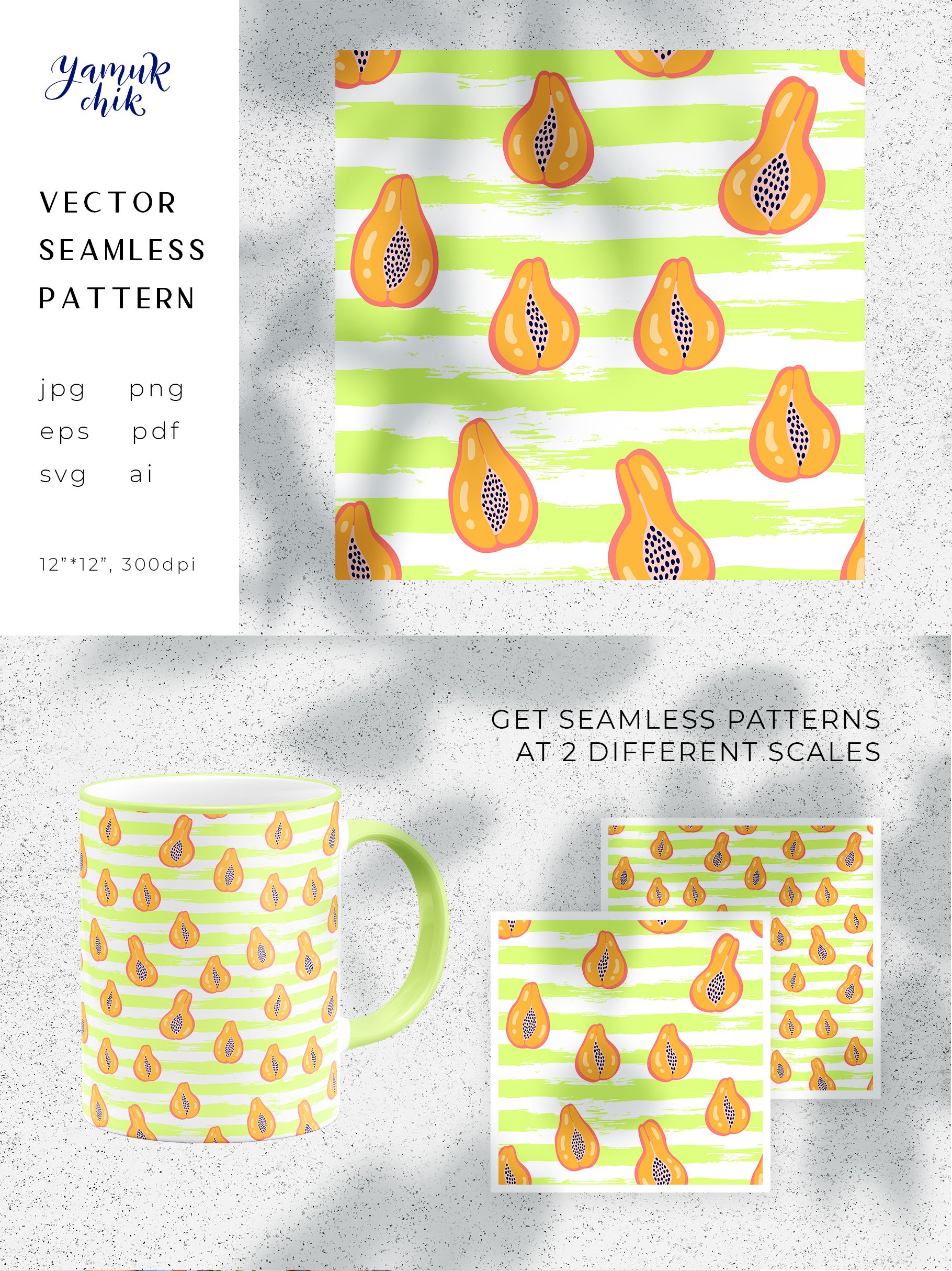 Papaya repeat pattern, Fruit Digital Paper, papaya (992651)