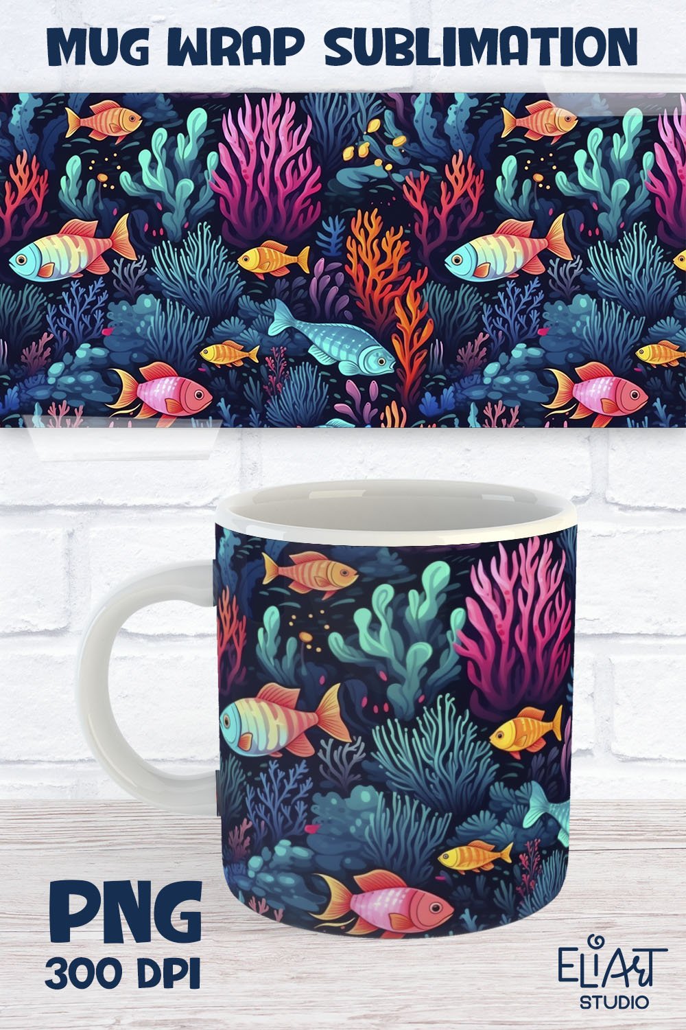 Ocean Life Mug Sublimation | Sea Creatures Full Mug Wrap