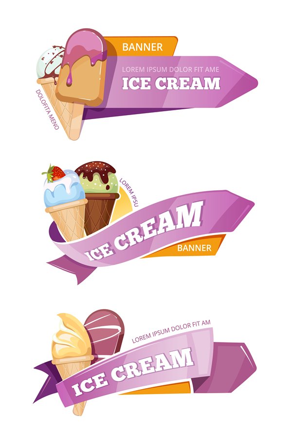 Sweet ice cream vector banners set