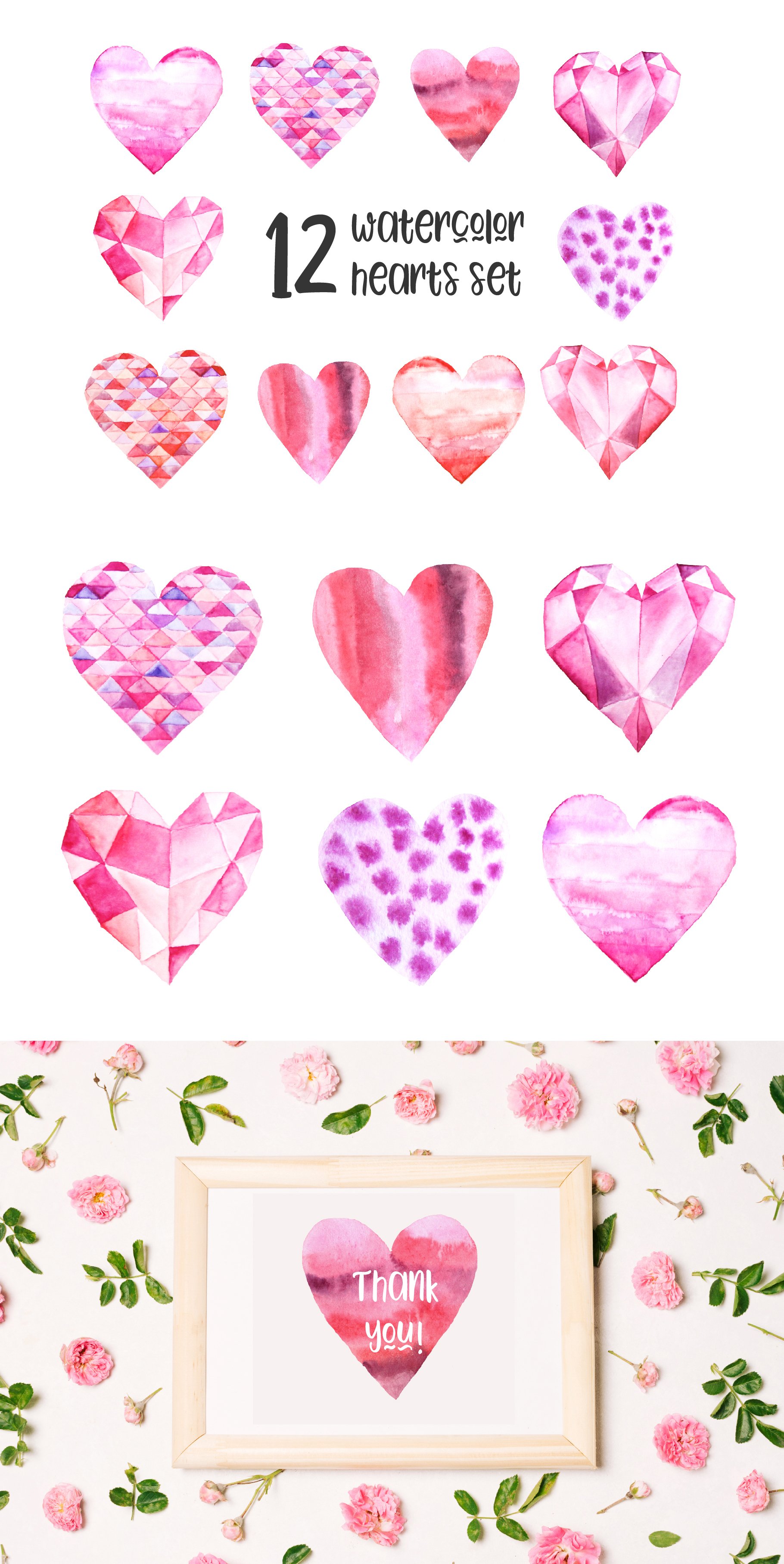 Watercolor Valentine Day Hearts clipart PNG (2379536)