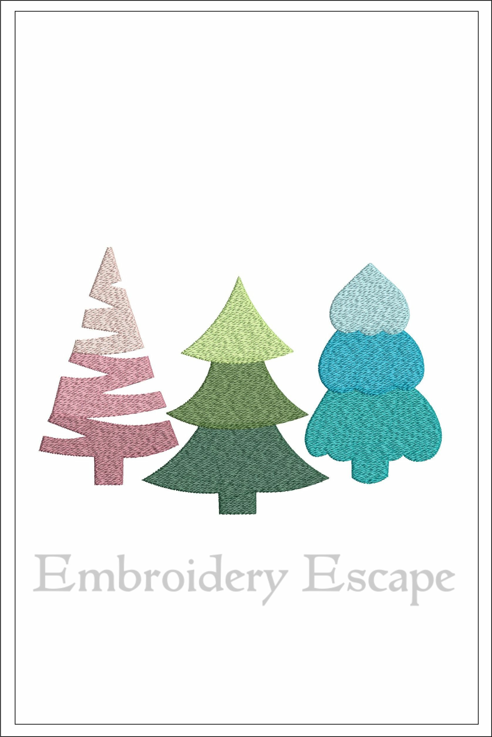 Colorful Christmas Trees Embroidery File