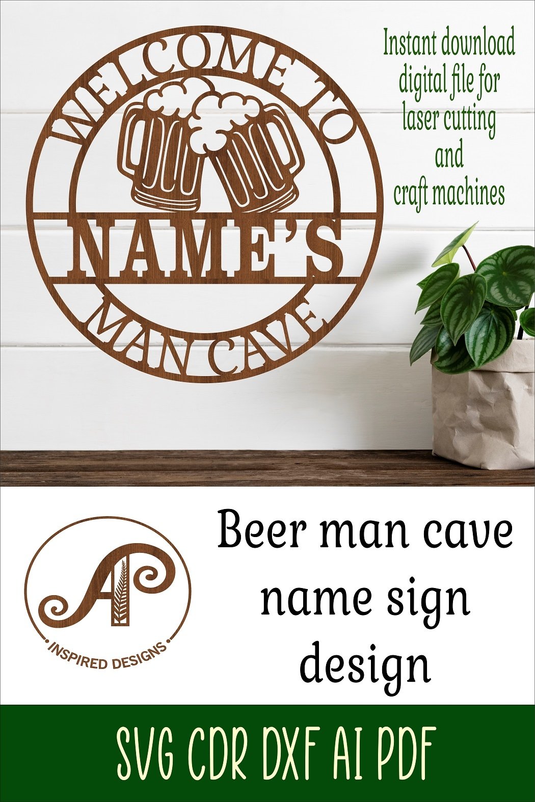 Man cave sign svg laser cut template beer theme