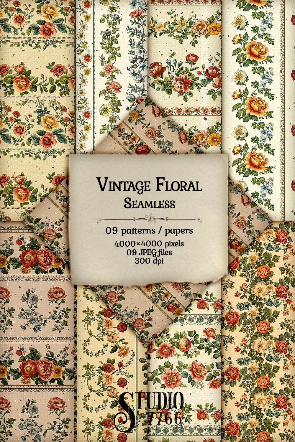 Vintage Floral Seamless Digital Papers