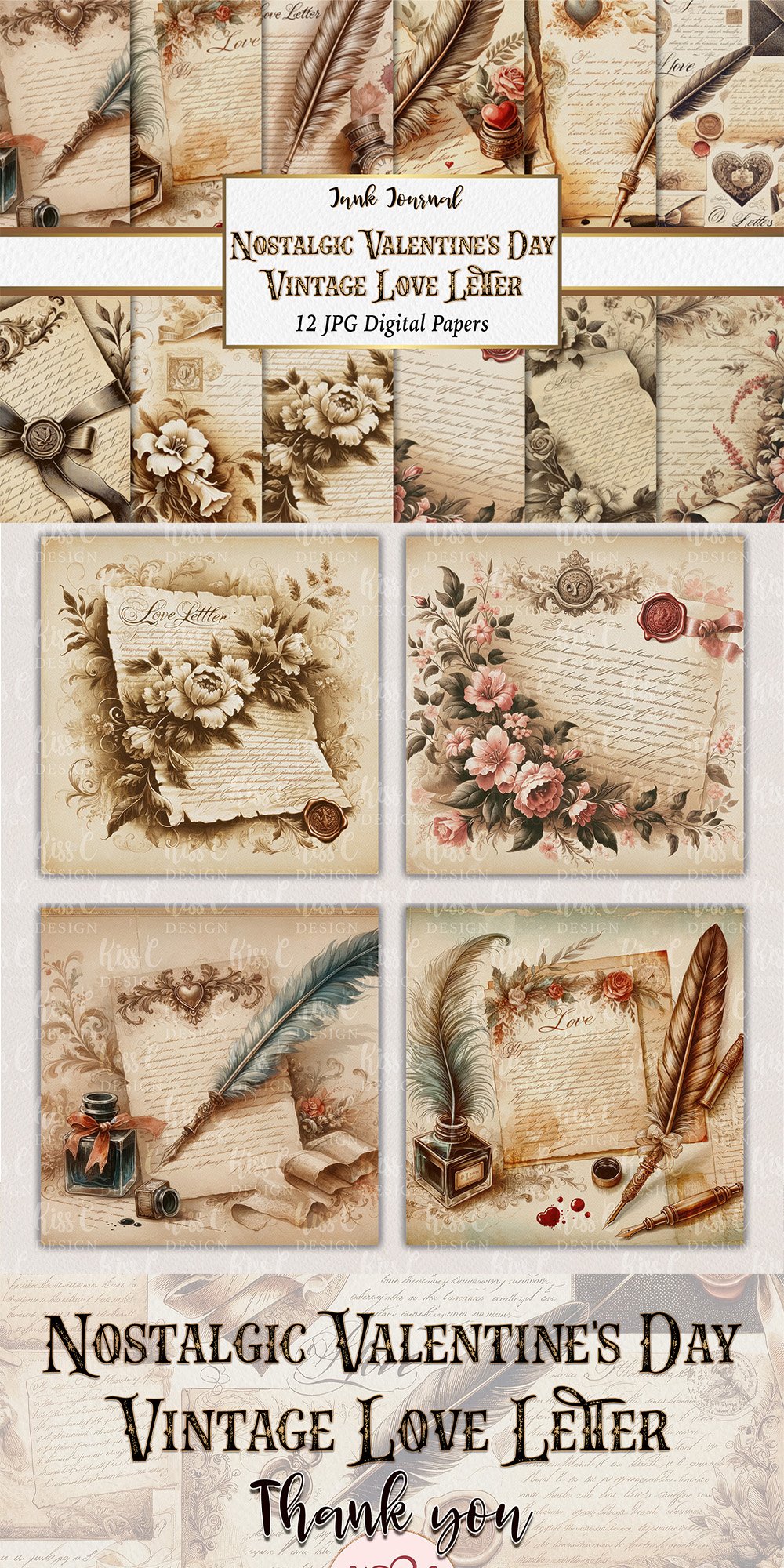 Valentine's Day Vintage Love Letter Digital Paper